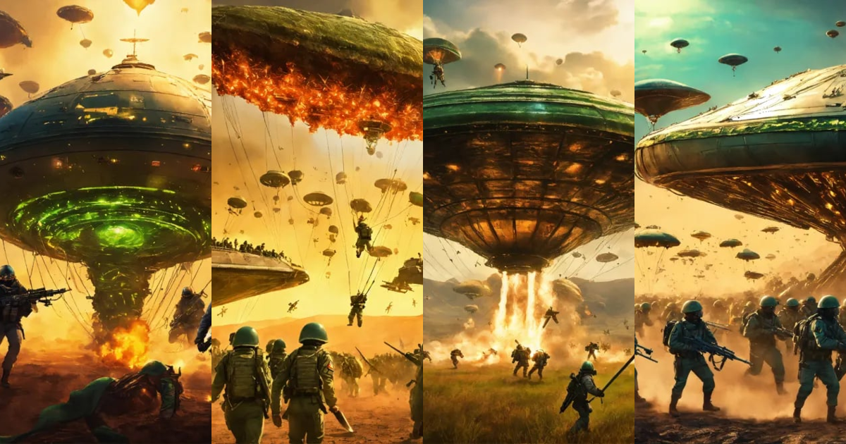 Lexica - Big army of men charging at aliens attacking earth the men are ...