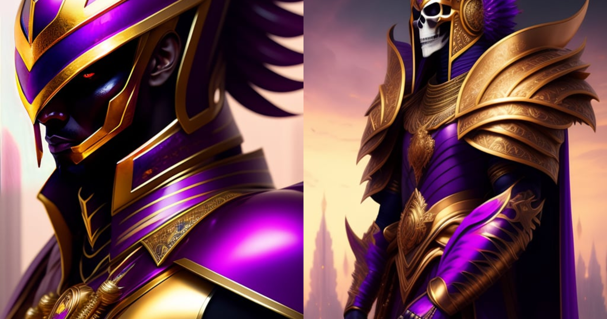 Lexica - Painting of a Skeletal pharaoh in full purple and gold beetle ...