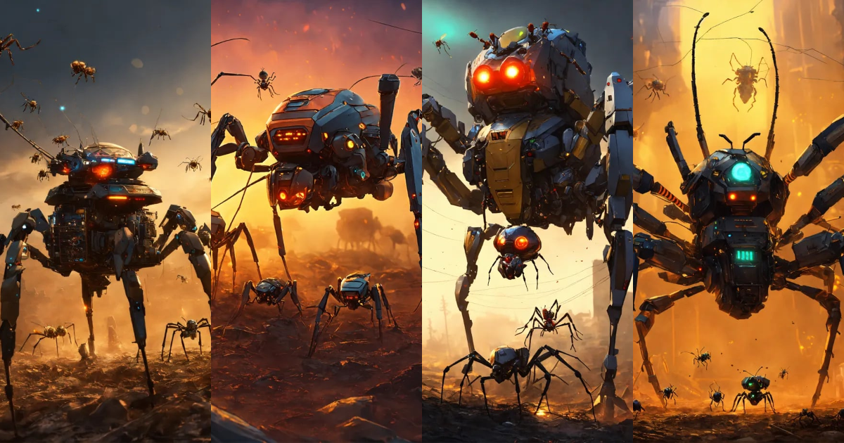 Lexica - Swarms of large ant faced robots with spider like legs ...