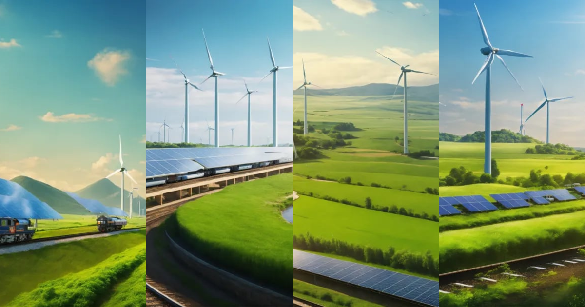 Lexica - Landscape with green landscape, blue sky, some wind turbine ...