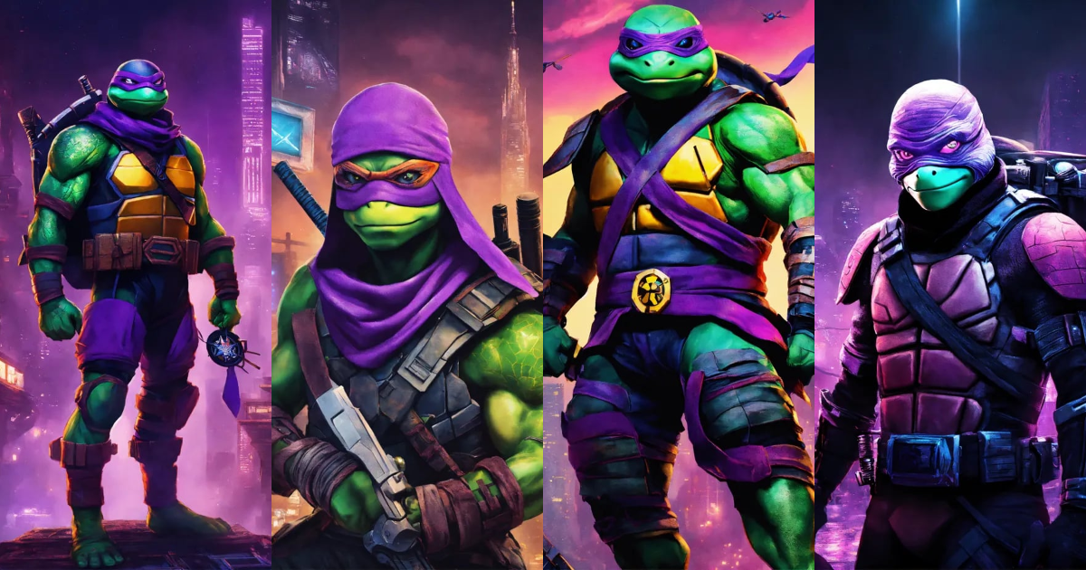 Lexica - A dreamlike ninja turtle with a purple eye band and shuriken ...