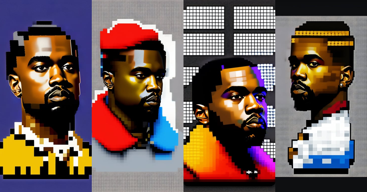 Lexica - Make a 2d kanye west pixel art with swastika flag in his hands