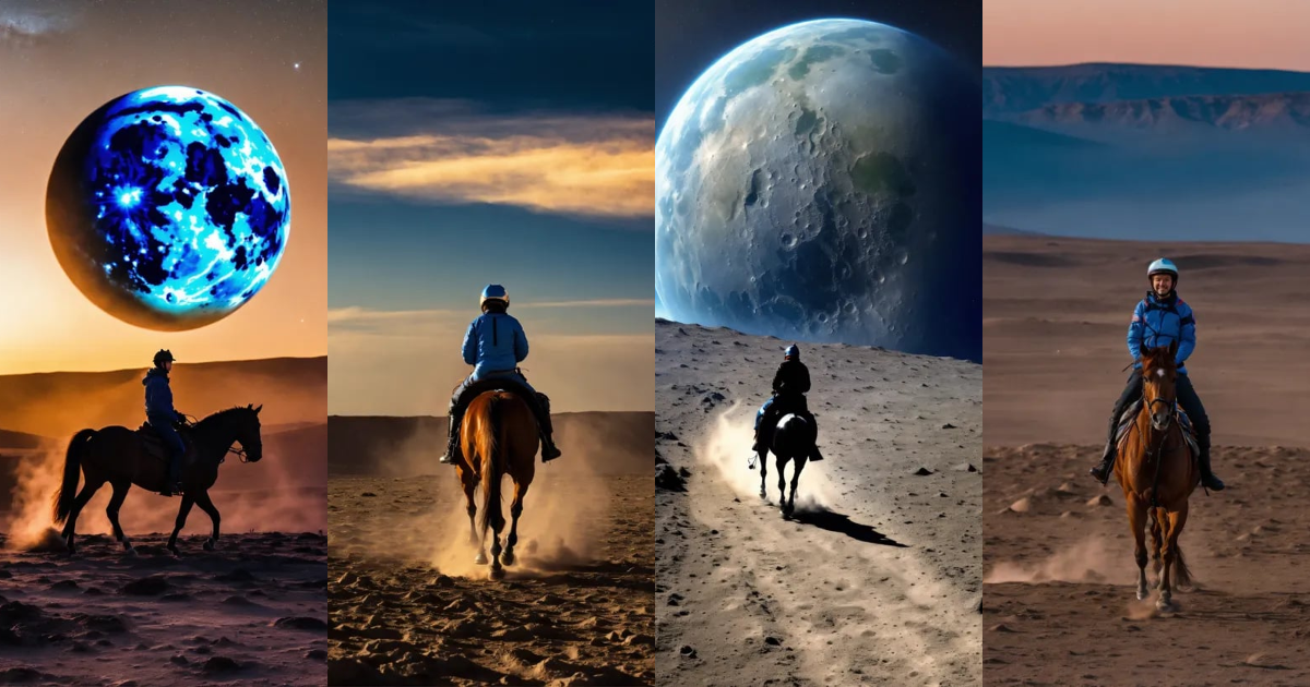 Lexica - Myself on the moon riding a horse with the blue earth in the ...
