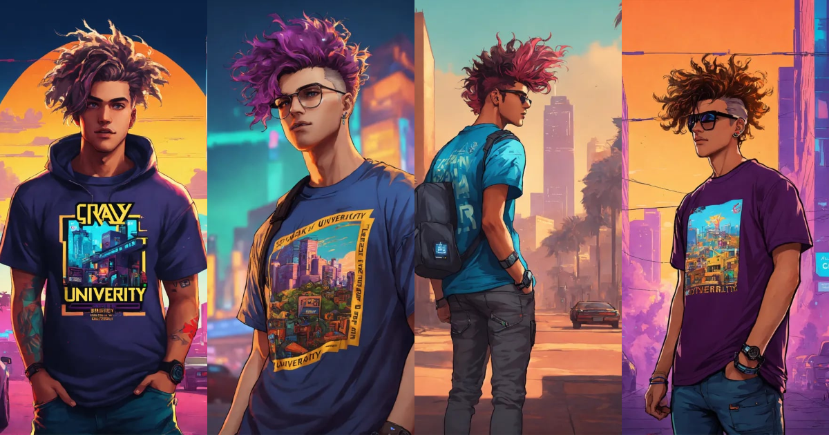 Lexica - Male cyberpunk college student t-shirt crazy hair university ...