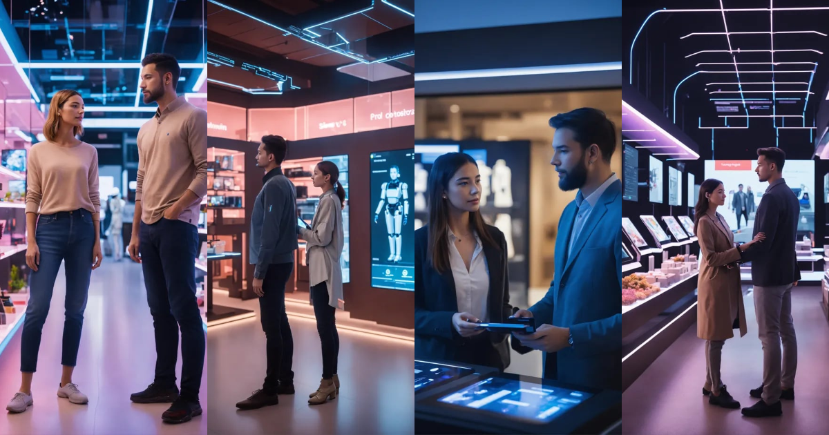 Lexica - Portrait of a couple in a futuristic retail store with AI ...