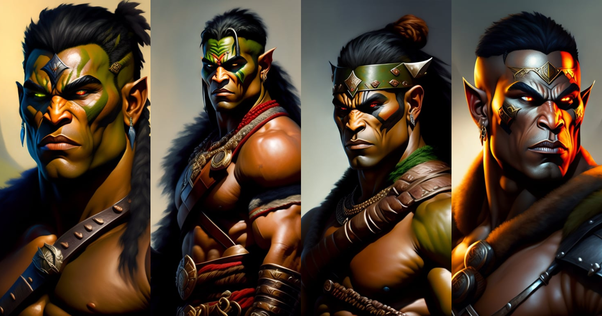 Lexica - Half orc half human barbarian oil painting with orcish face ...