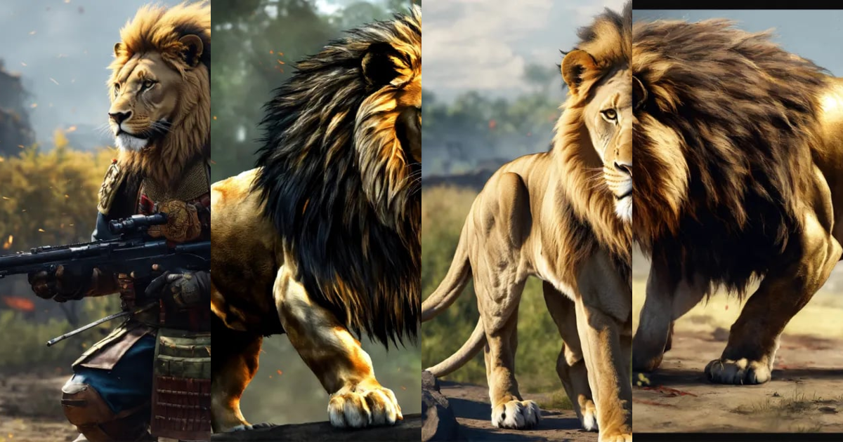 Lexica - Lion ronin. Battlefield. Hyper realistic.