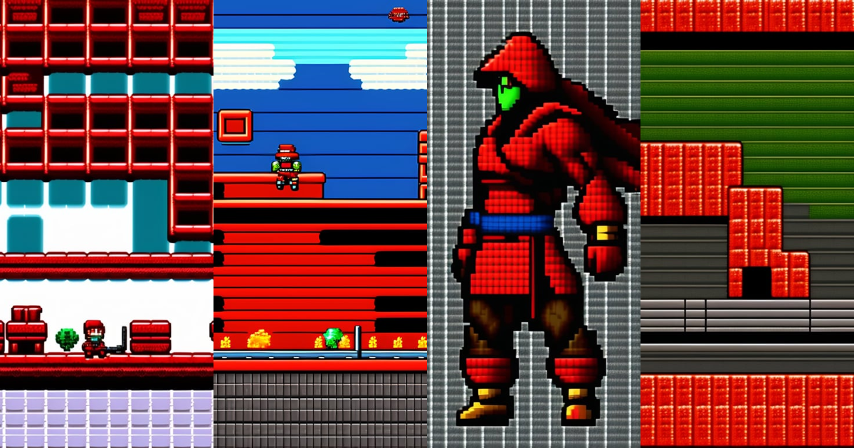 Lexica - 8-bit red ninja from ninja gaiden in mystical sky level
