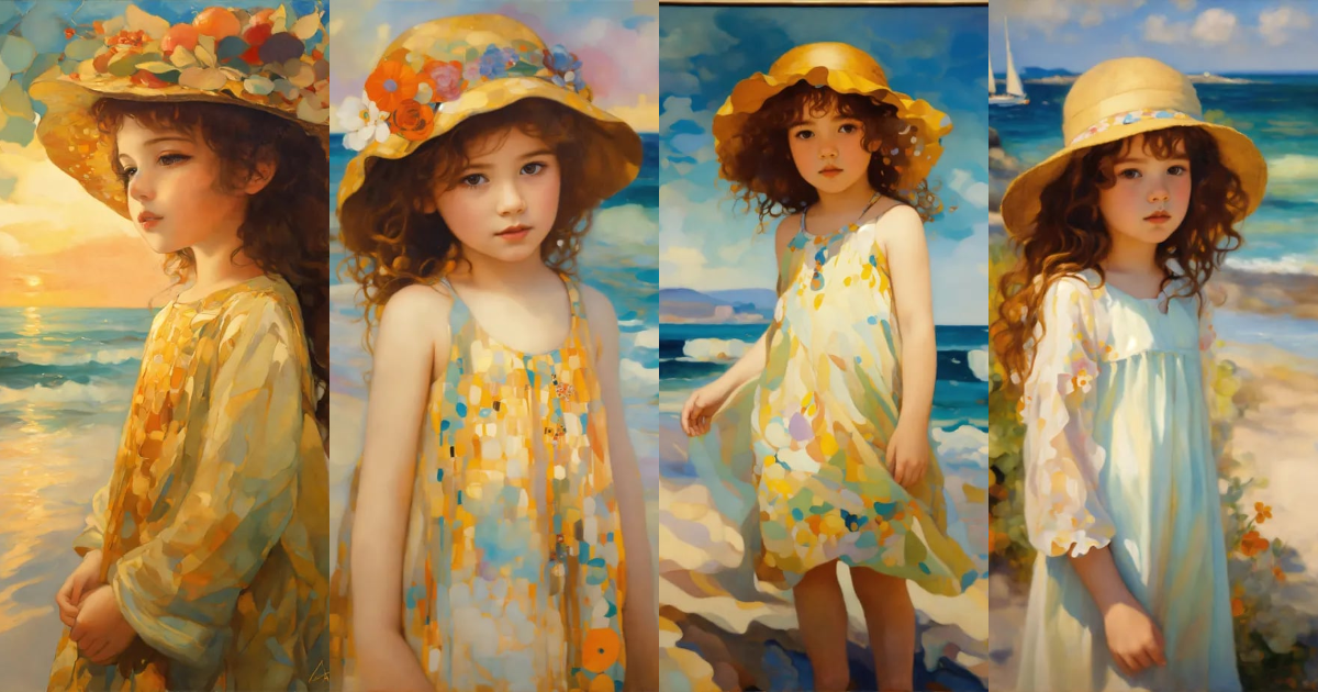 Lexica - A breathtaking oil painting of a beautiful child in a beach ...