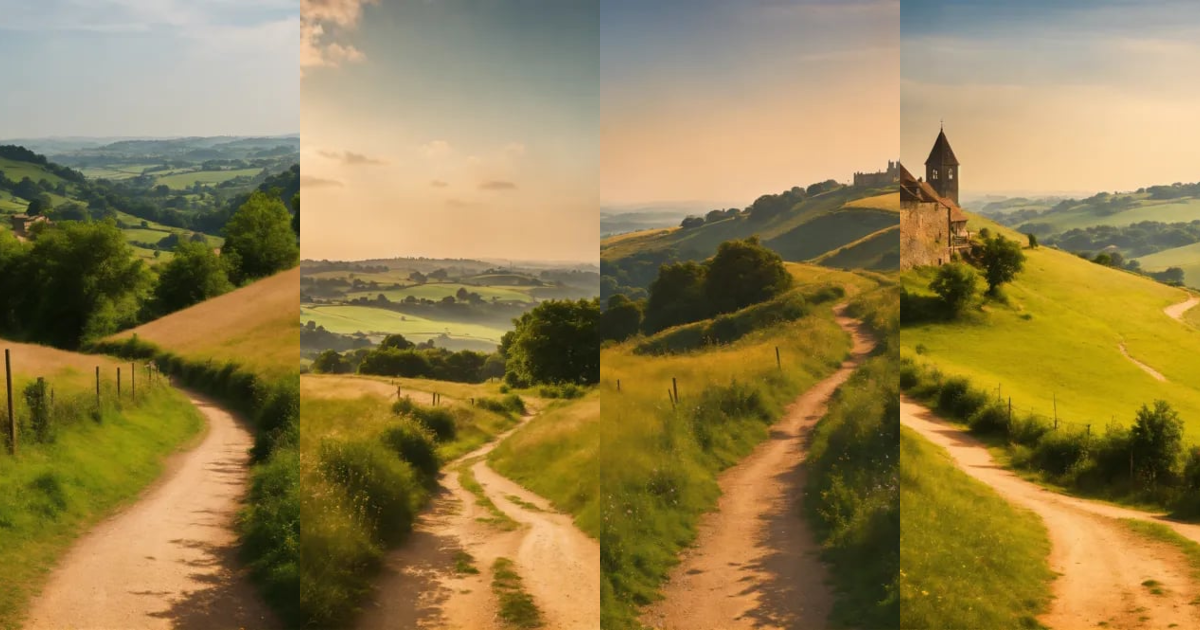 Lexica - A footpath through a hilly landscape, the heat is oppressive ...