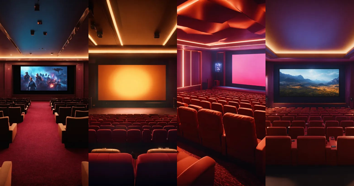 Lexica - Big screen cinema room crowded, tickets, modern, cinematic ...