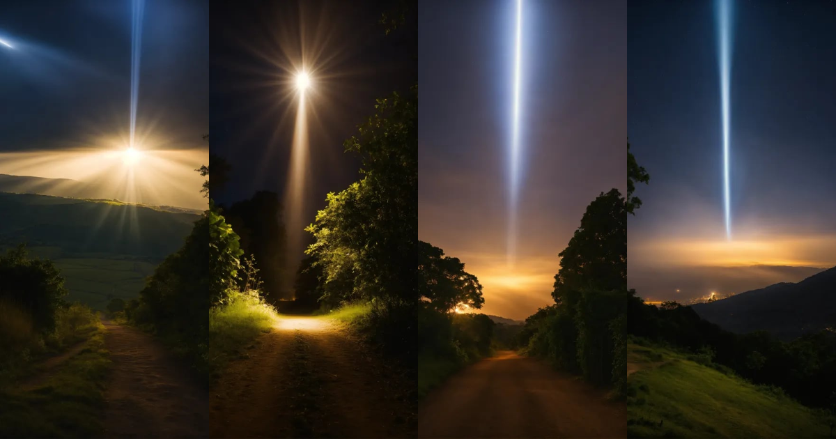 Lexica - A ray of light ascending to heaven, night time