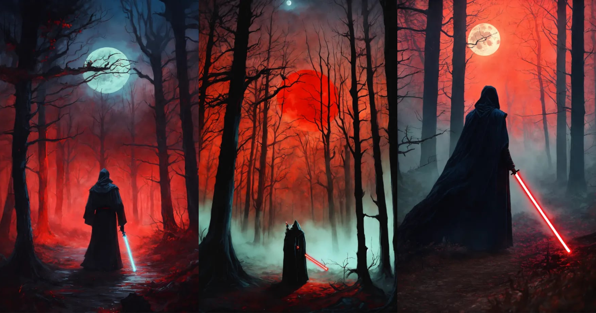 Lexica - Painting Old forest with broken trees at night, foggy, creepy ...