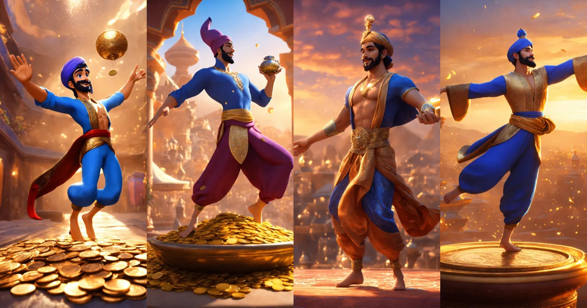 Lexica - Create a dynamic 3D rendering of a charismatic Arabian genie ...