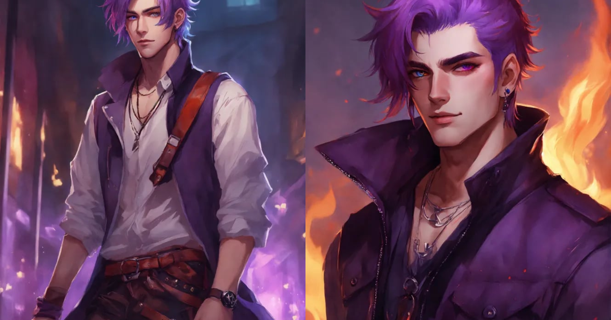 Lexica - A handsome rockstar type guy with purple dyed hair and ...