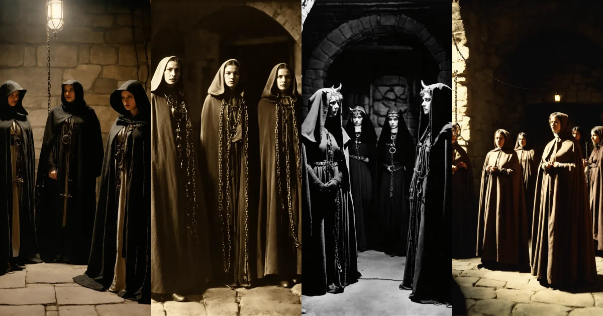 Lexica - Demon Priestesses, shackled in dungeon, tight cloaks ...