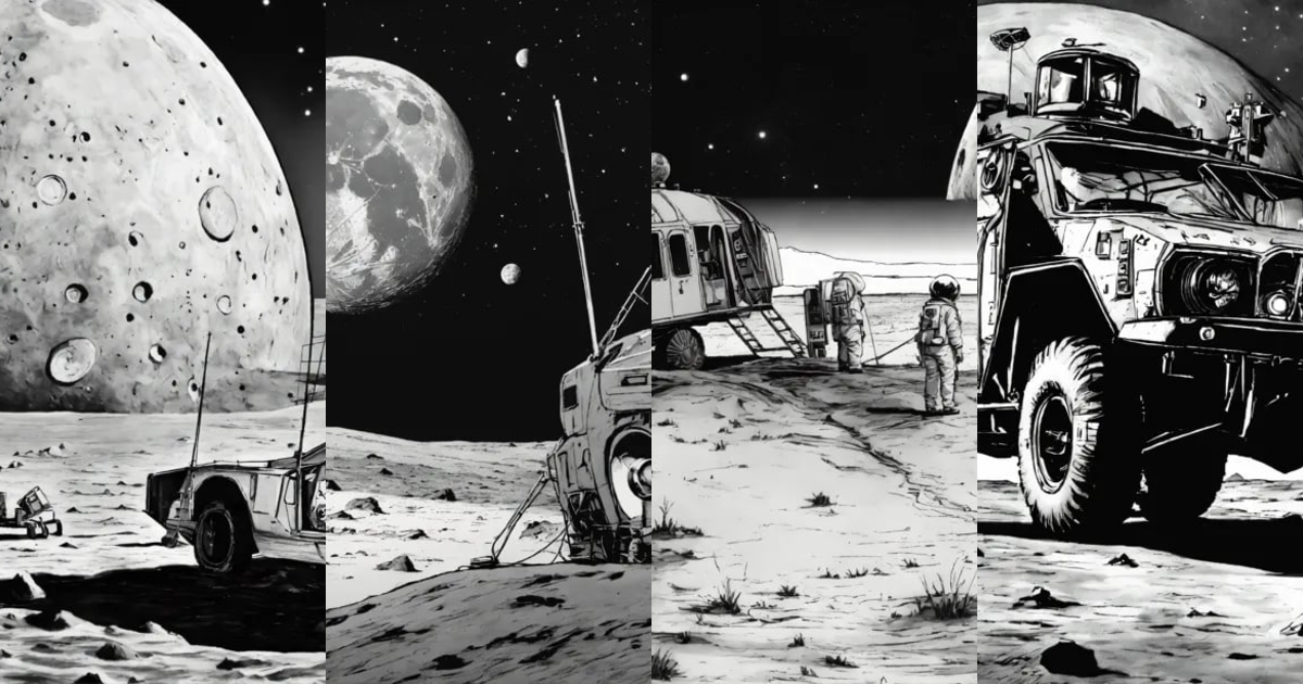 Lexica - Apollo 11 landing on the moon, surrealism, retro comic ...
