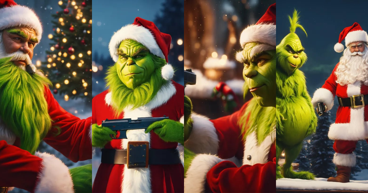 Lexica - A classical painting of Santa and The Grinch, holding 9mm ...