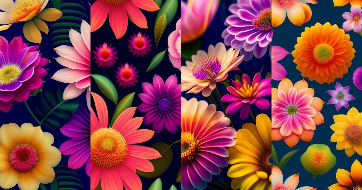 Lexica - Exotic flowers in full bloom in all over pattern vaporware
