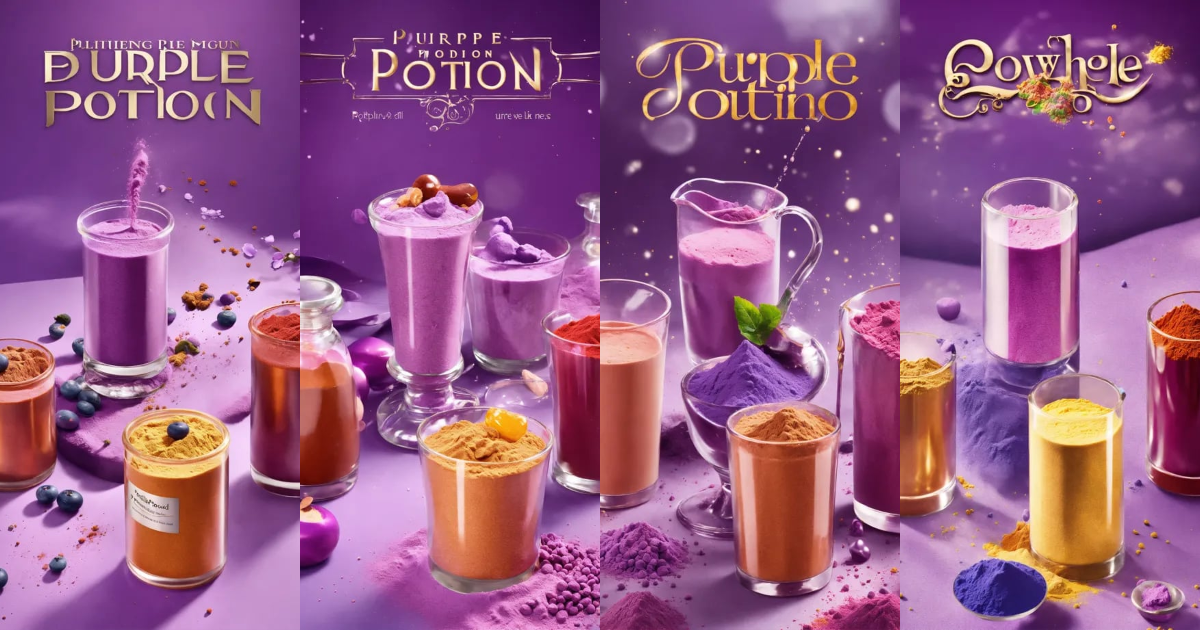 Lexica - Advertising image for purple powdered potion, photorealistic