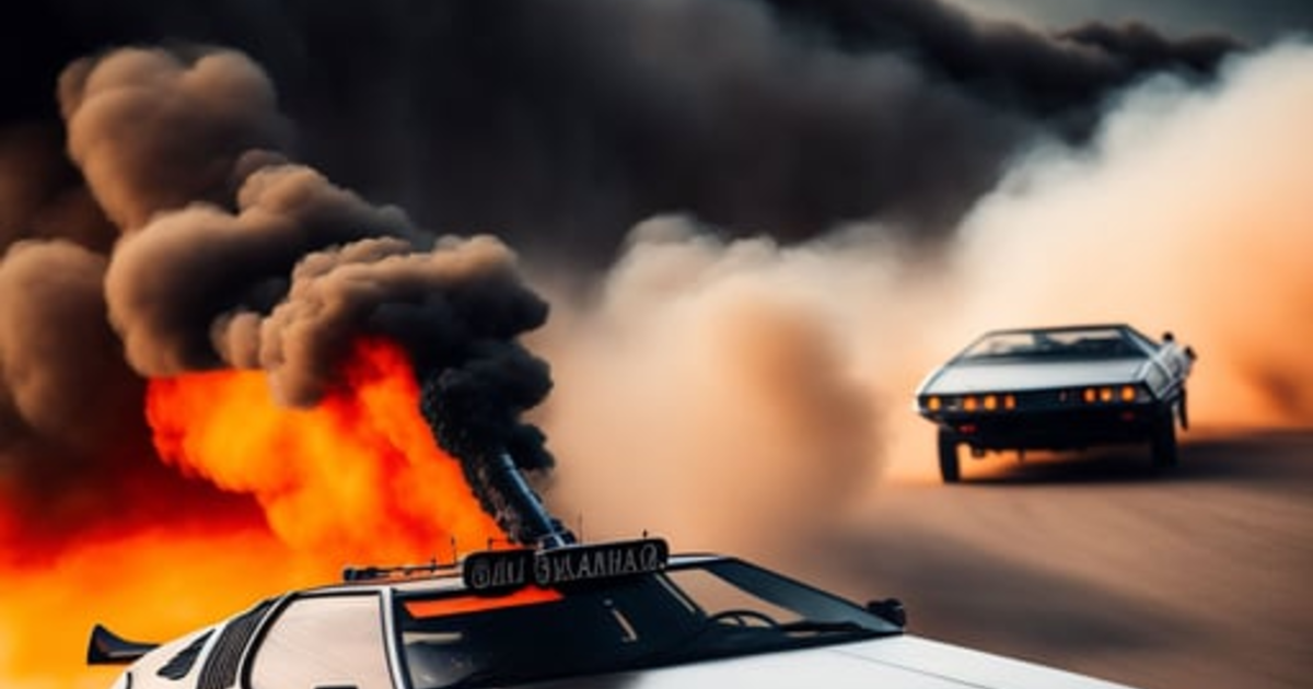 Lexica - Action photography of a violent destruction derby of delorean ...