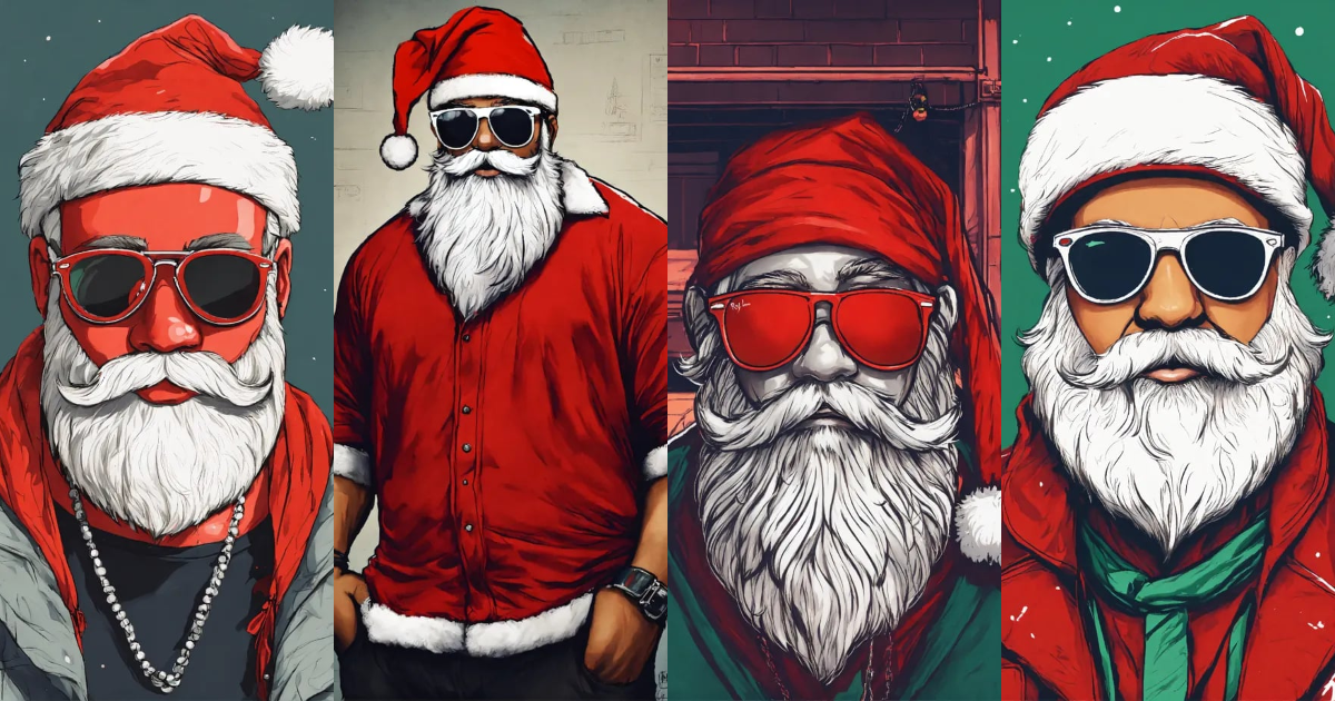 Lexica - Create a line drawing of Santa Claus with a red bandana and ...