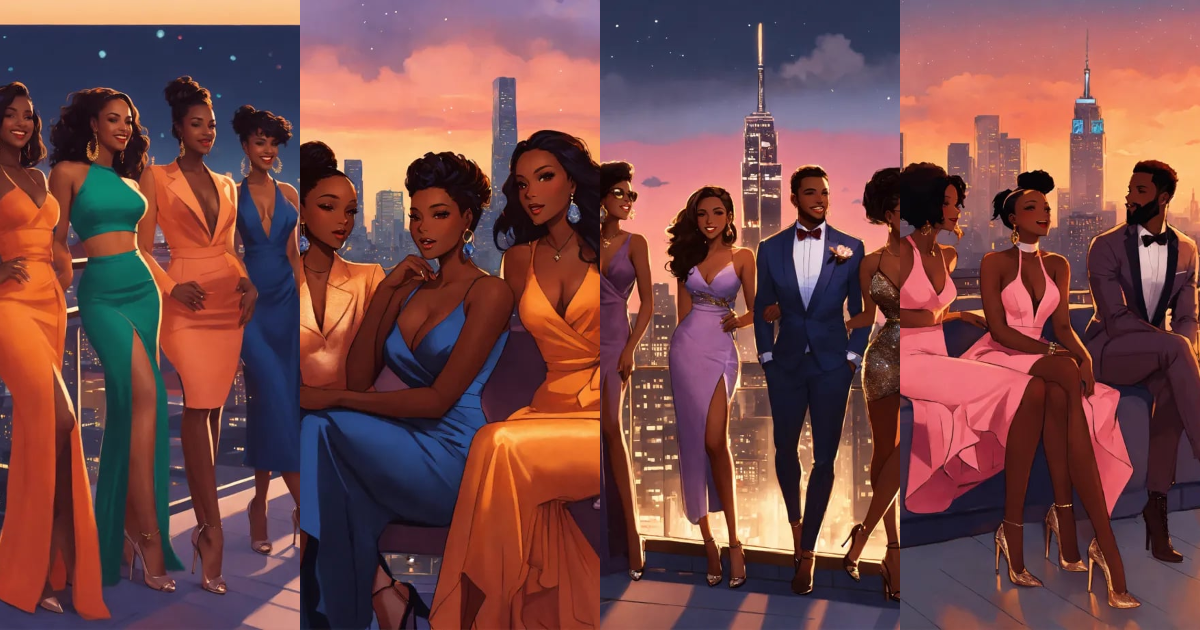 Lexica - Illustration of a group of glamorous melanin-rich friends ...