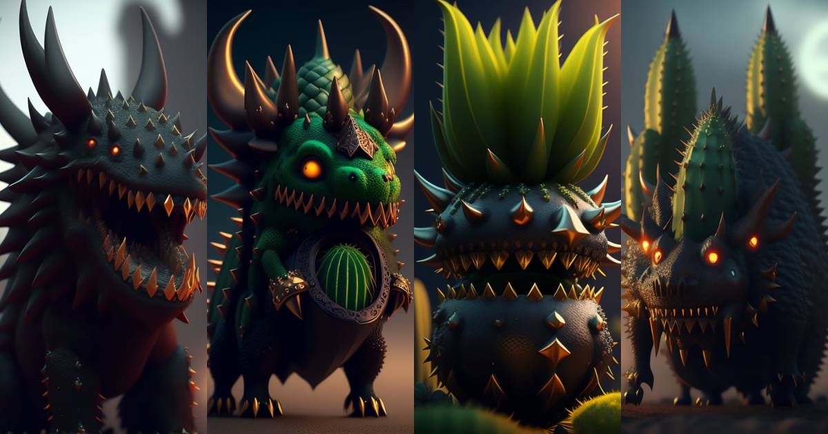 Lexica - Cactus-shaped monster with spikes and teeth , Darkness ...