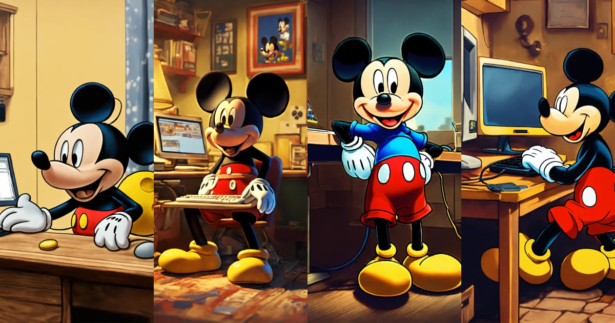 Lexica - 2d mickey mouse sitting at the computer, 8 k, high detail ...