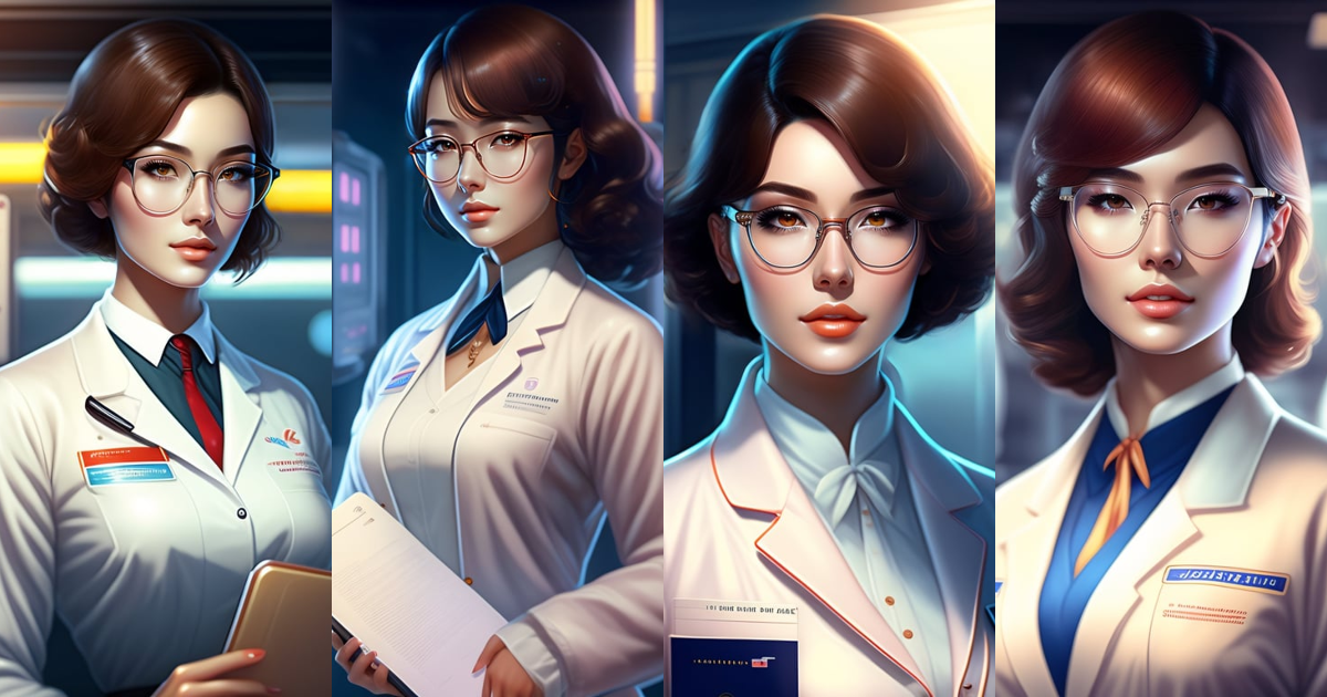 Lexica - Beautiful anime girl with short brunette hair, wearing lab ...