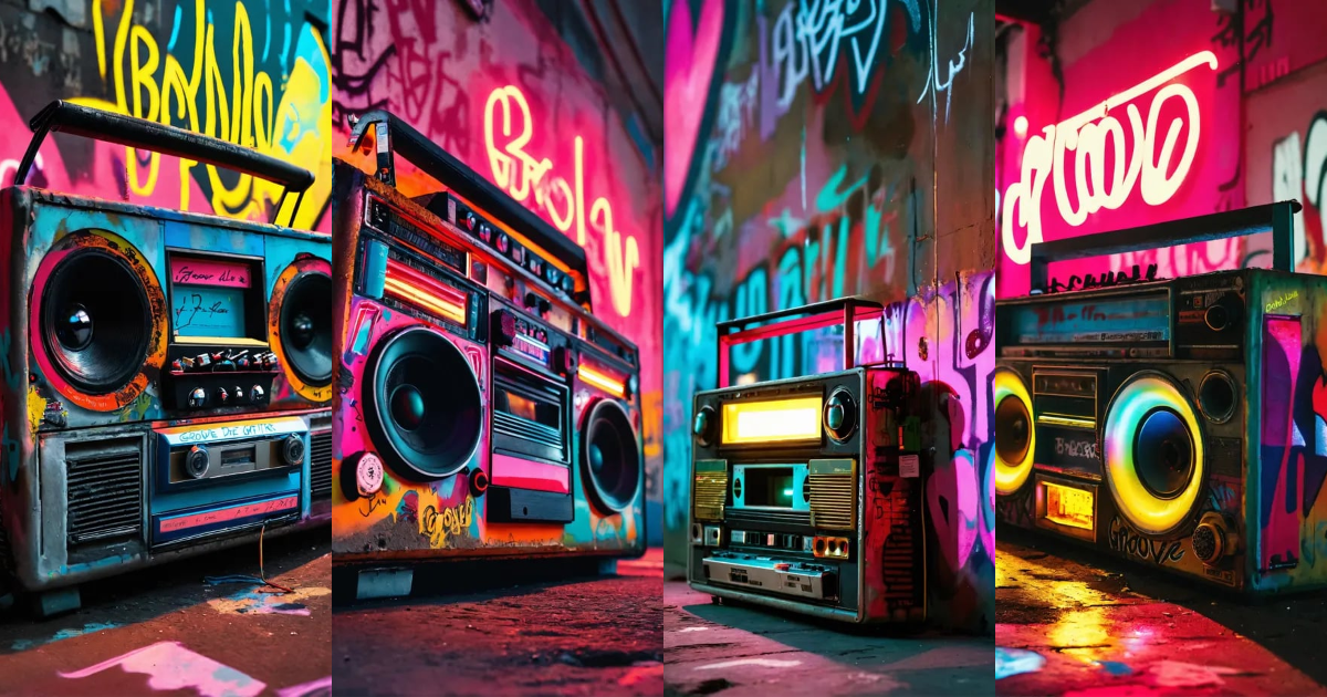 Lexica - A captivating, cinematic photo of a vintage ghetto blaster ...