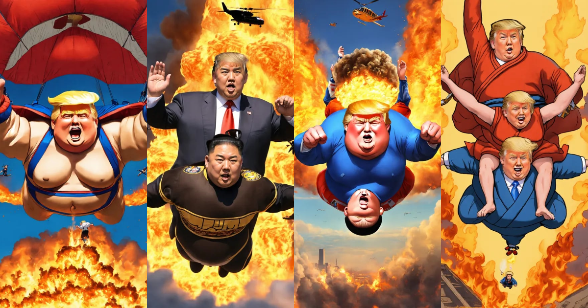 Lexica - Sumo wrestler donald trump skydiving on fire with hilary ...