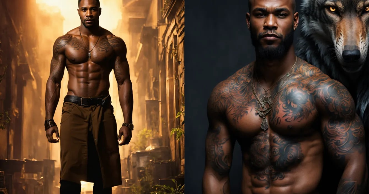 Lexica - Very handsome black man, werewolf shifter, tattoos on arms and ...
