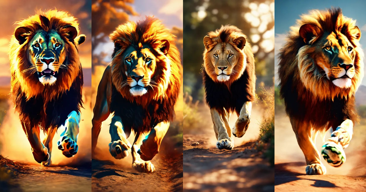 Lexica - 4D photographic image of A lion chases a lamb realistic, vivid ...