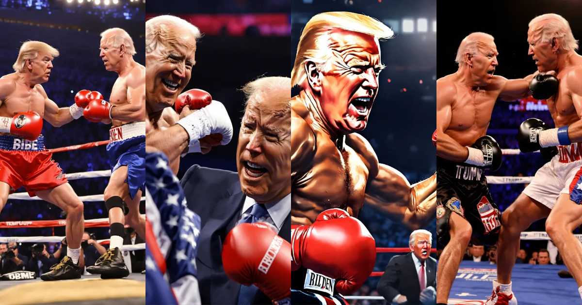 Lexica - Donald Trump boxing and hitting Joe Biden with an uppercut ...