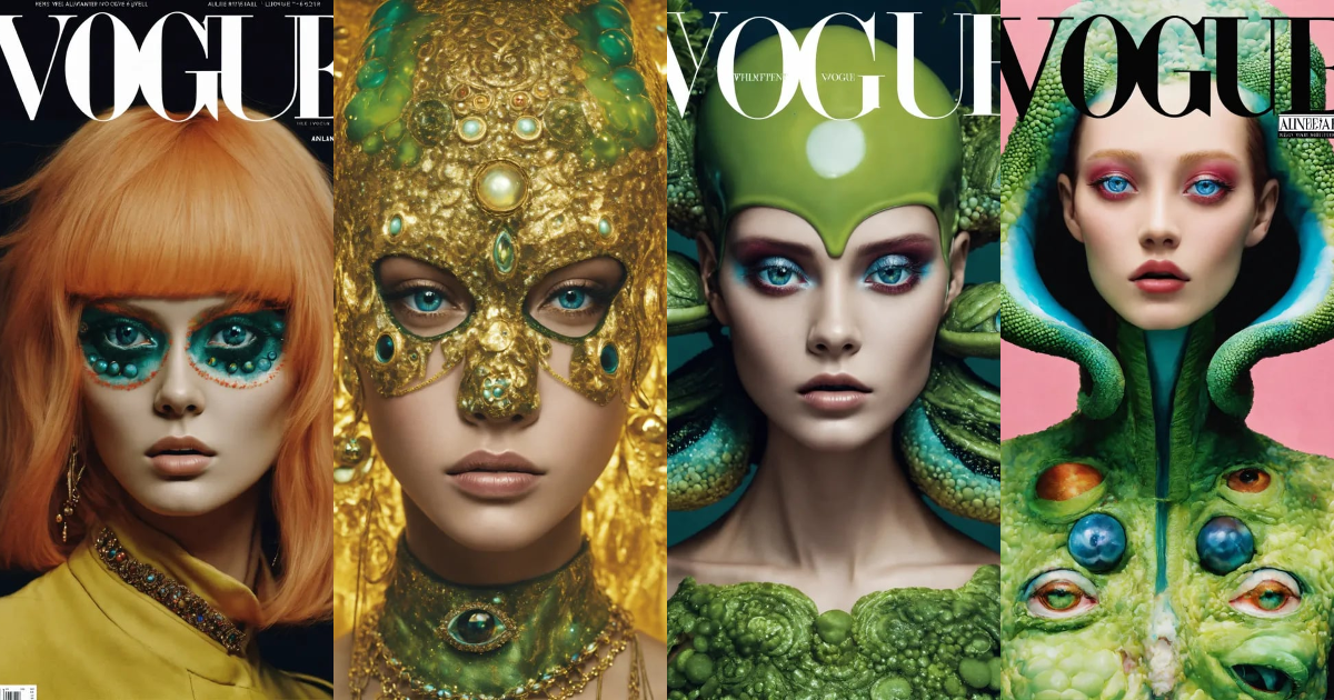 Lexica - A woman with 6 eyes, alien, wtf, cover of vogue