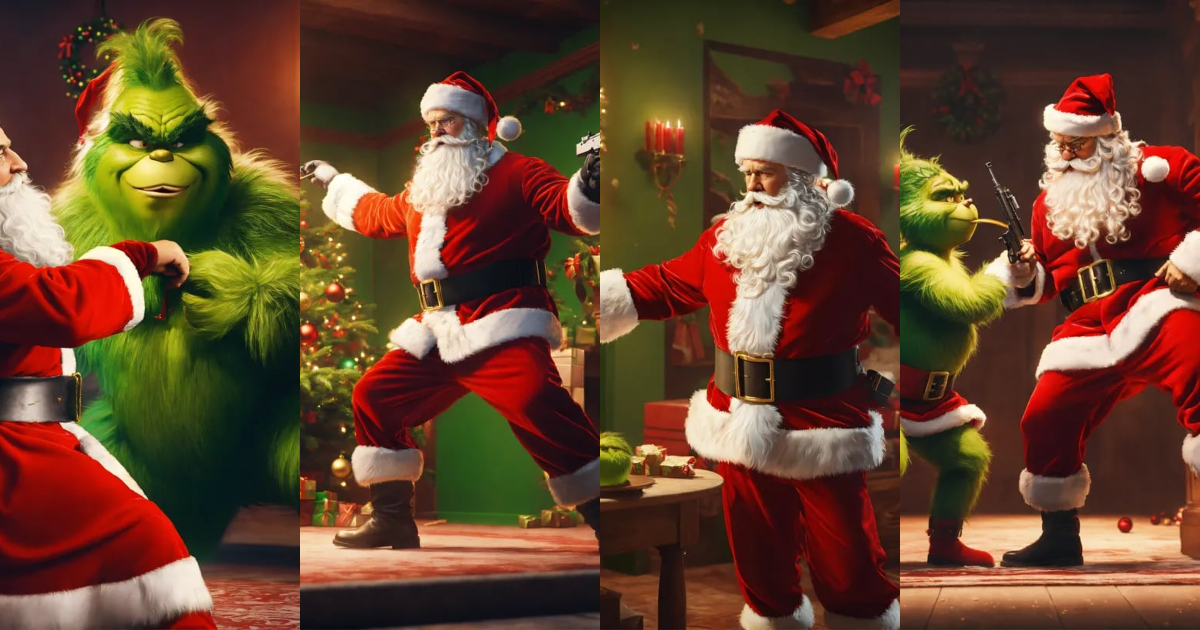 Lexica - A classical painting of Santa Claus fighting The Grinch in a ...