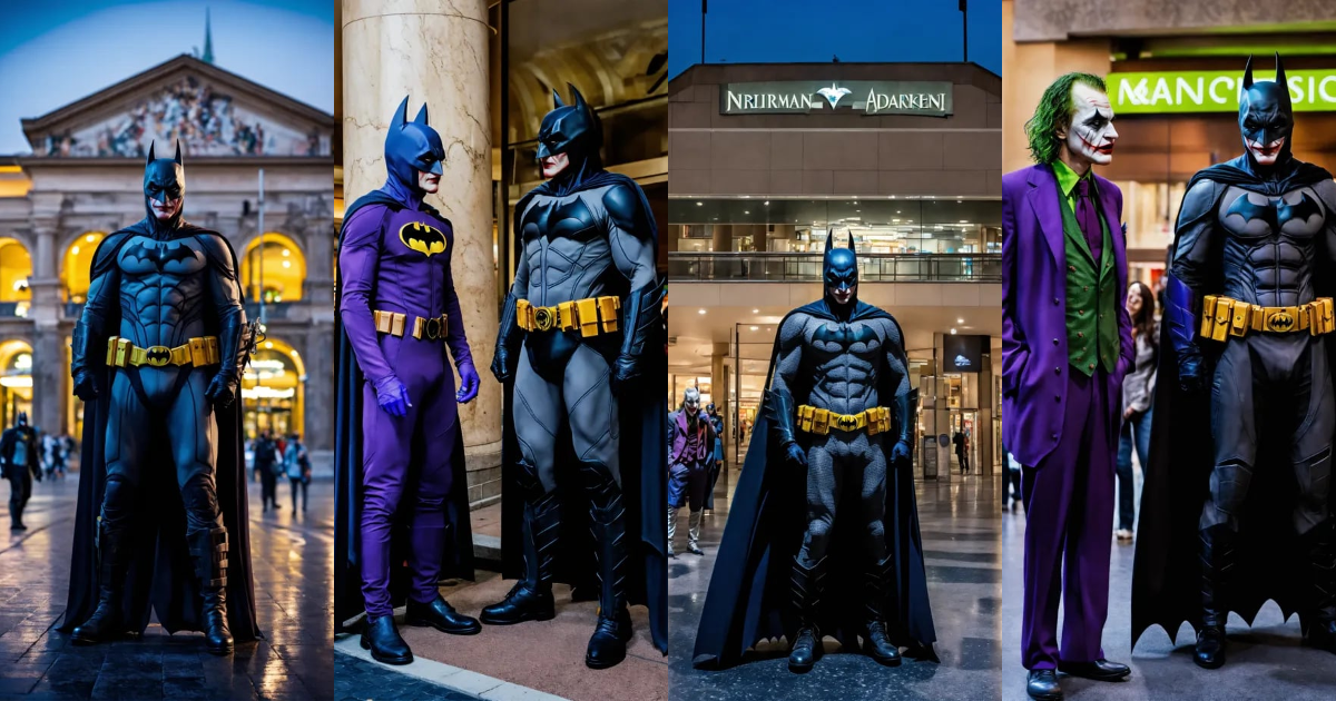 Lexica - Cross between Batman and The Joker standing outside of a mall ...