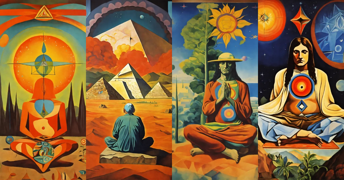 Lexica - Vintage poster hippie pablo picasso meditating seeing the ...