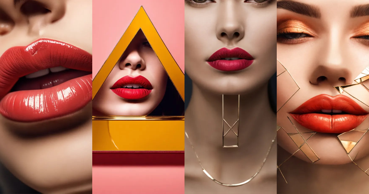 Lexica - Lips makeup in a mirror in a shape of a triangle with base on ...