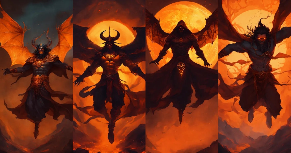 Lexica - A scary dark jinn flying,backdrop dark,orange smooth colors bright