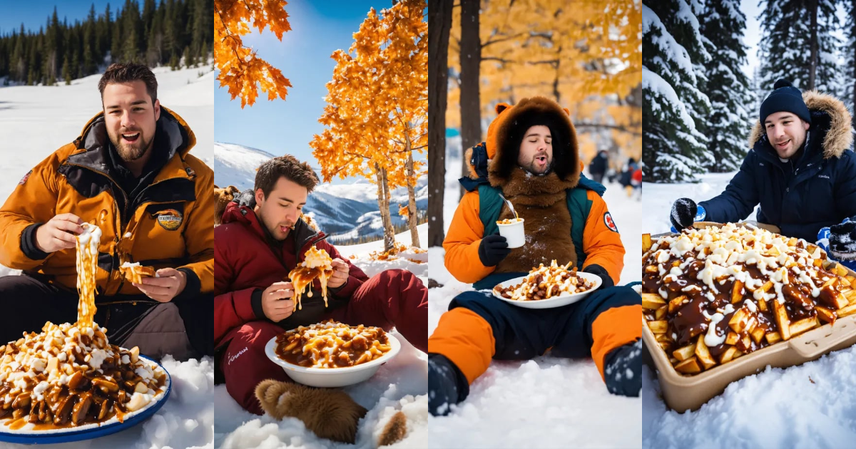 Lexica - Average canadian male eating a massive poutine while laying in ...