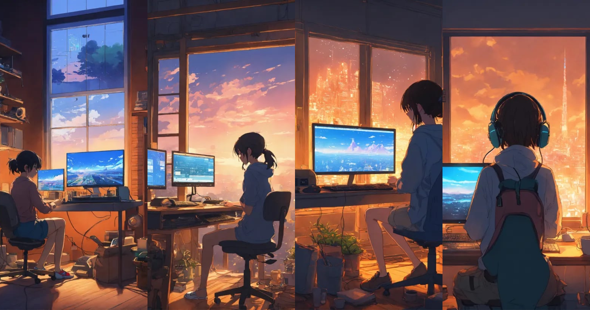 Lexica - Create a high resolution artwork of lofi ,Anime Girl is ...