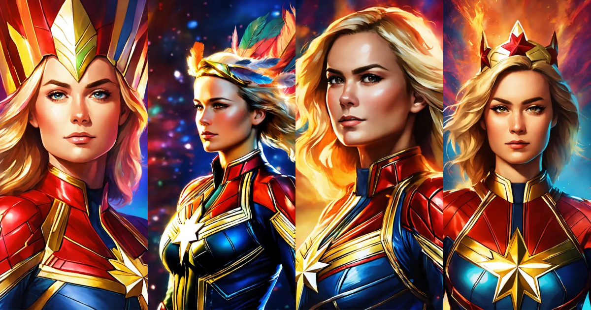 Lexica - Realistic, colorful portrait of a captain marvel, beautiful ...