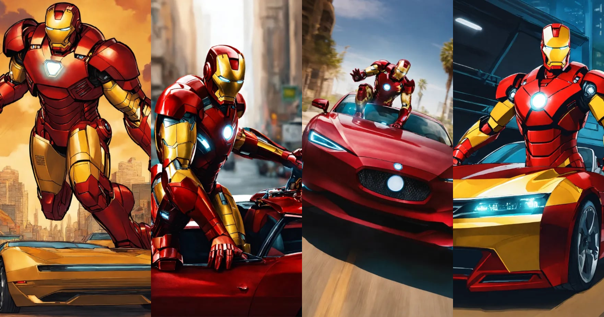 Lexica - Iron man riding a car