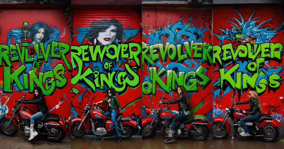 Lexica - A graffiti saying "REVOLVER OF KINGS" in green, blue and red ...