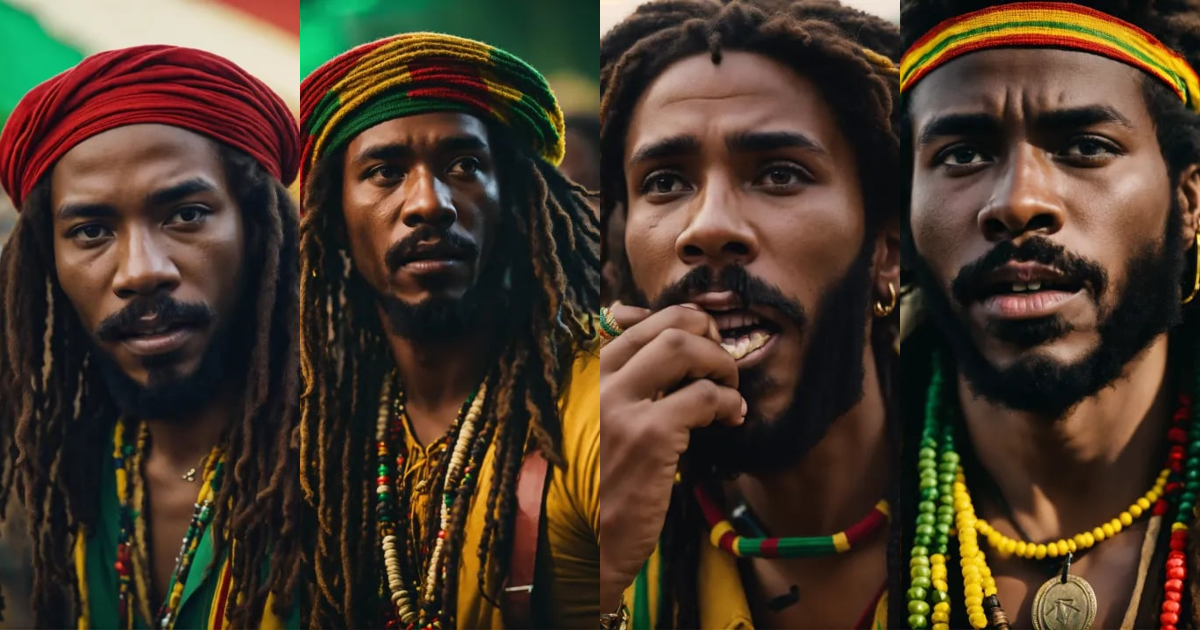 Lexica - Rastafarian with hands-on jaw grip with fear, crowd in the ...