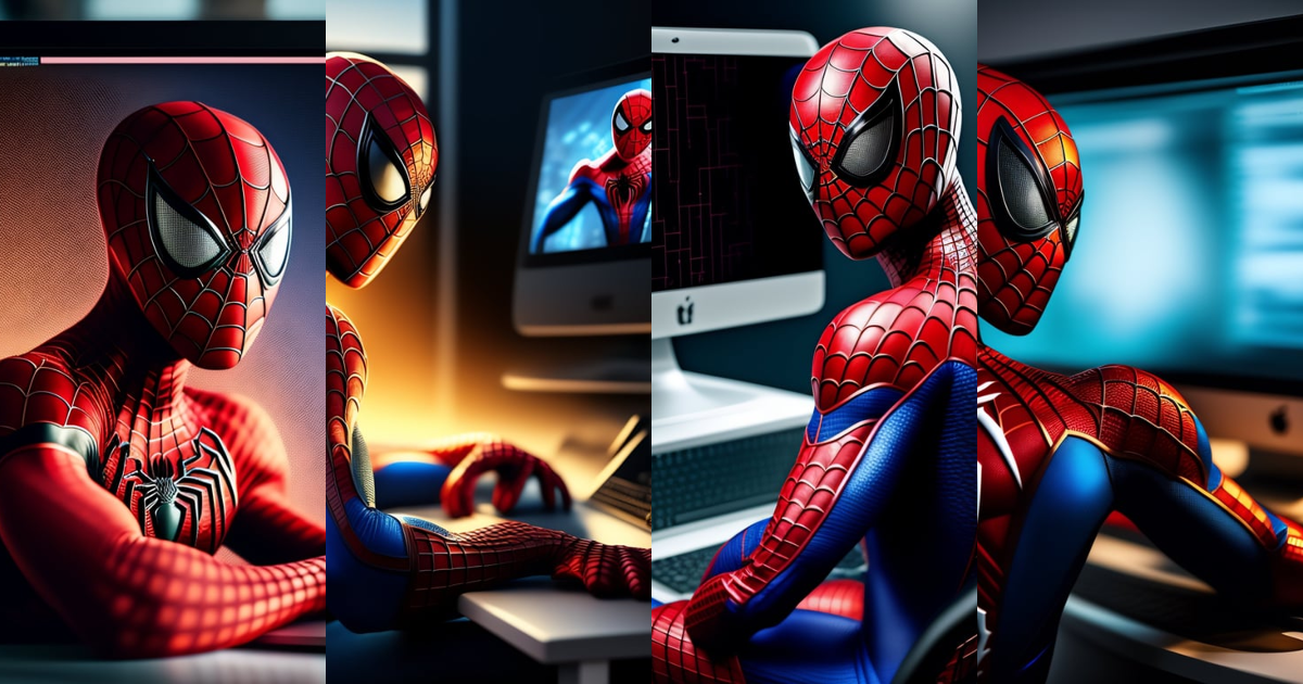 Lexica - Digital art image of a spiderman-look-alike sitting in front ...