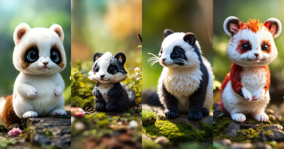 Lexica - Create miniature fantasy cute animal hybrid baby kitten panda ...