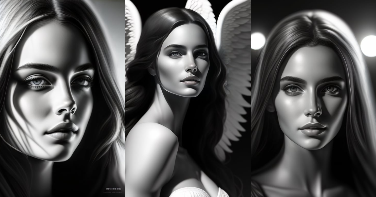 Lexica - Hyperrealist portrait of angels, black and white painting ...